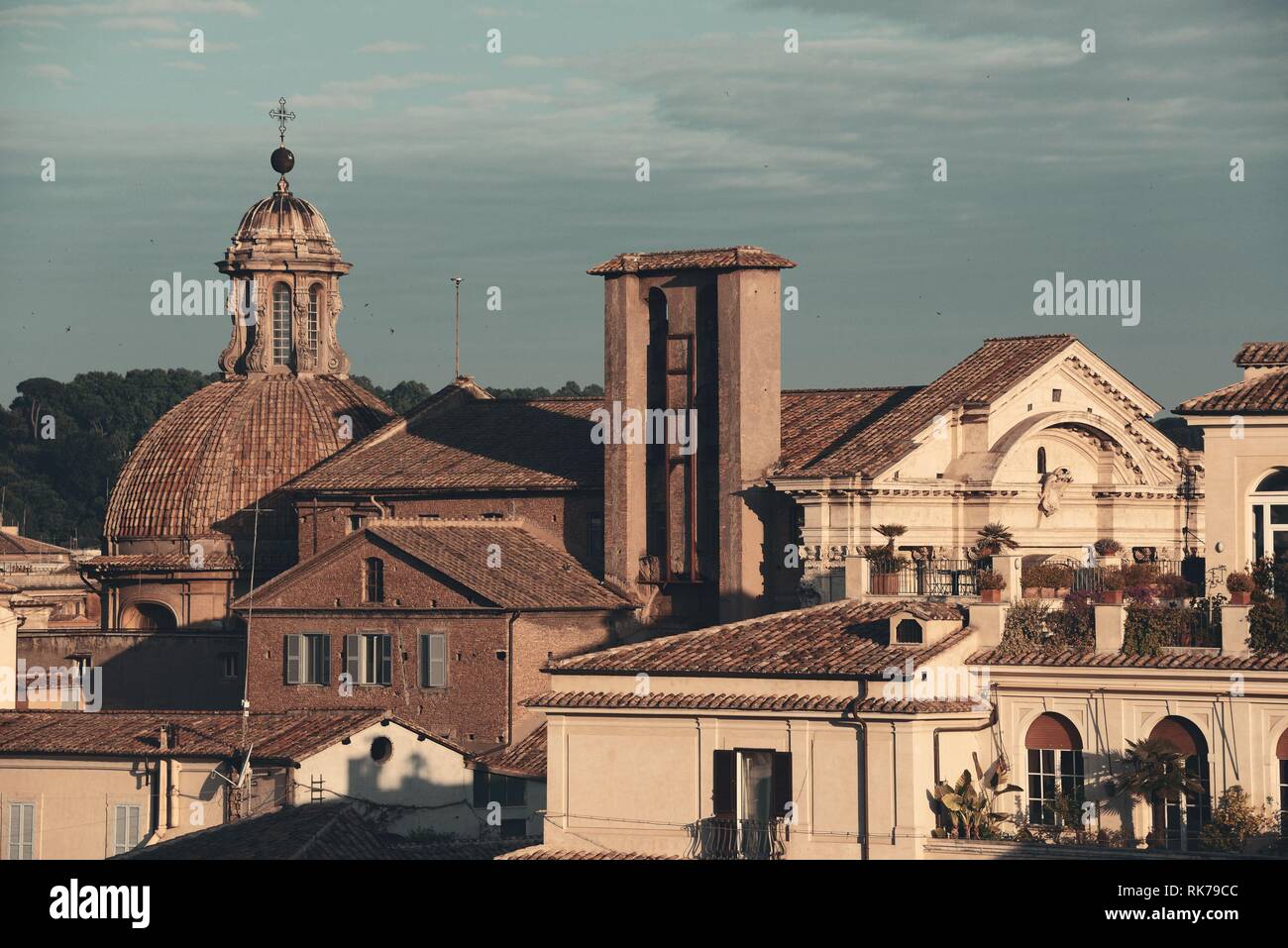 Rooftop view of Rome historical architecture and city skyline. Italy ...