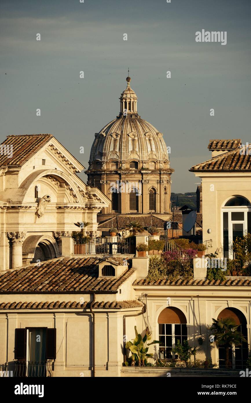 Rooftop view of Rome historical architecture and city skyline. Italy ...