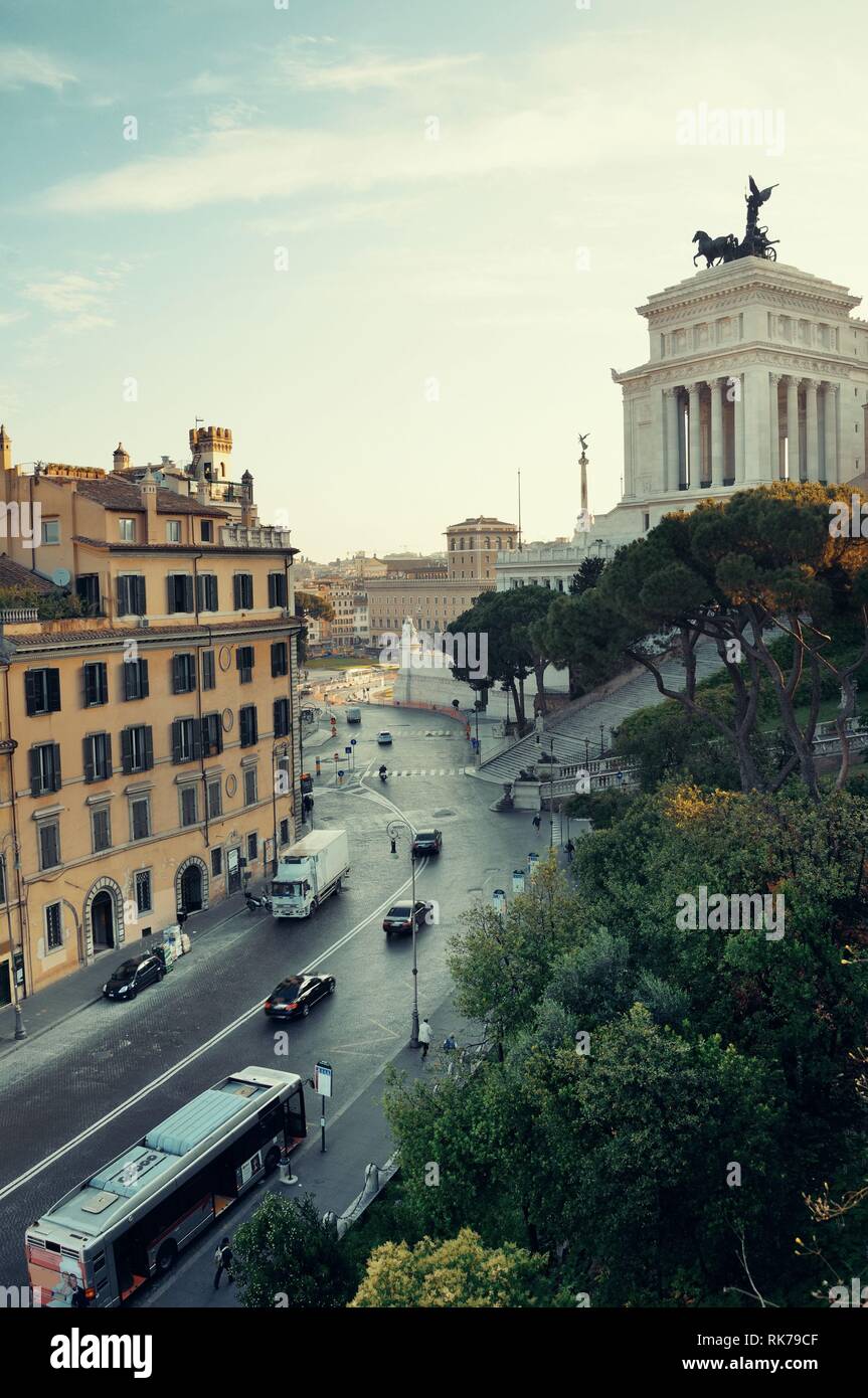 Street view with National Monument to Victor Emmanuel II in Rome, Italy ...
