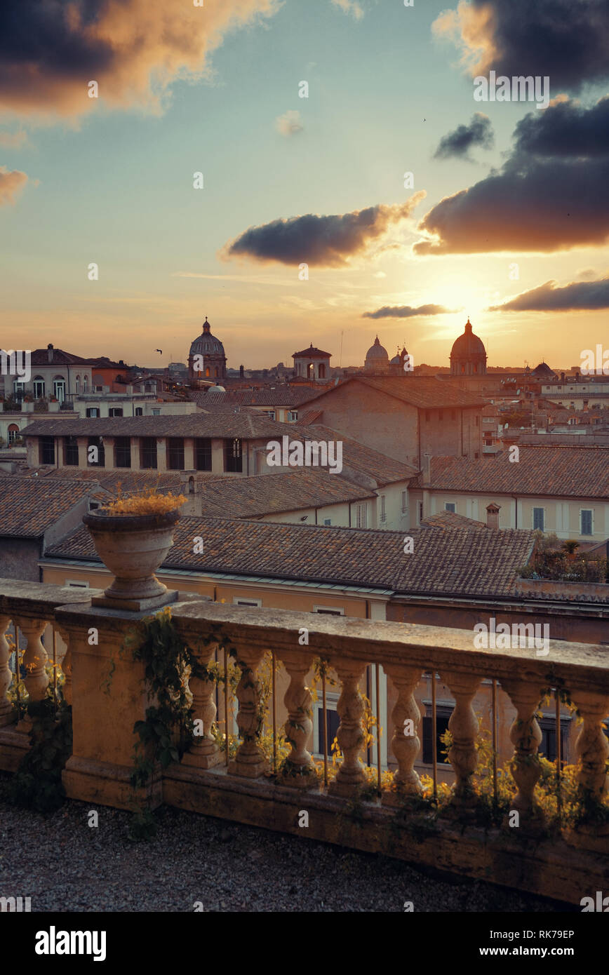 Rome rooftop view with ancient architecture in Italy at sunset moment ...