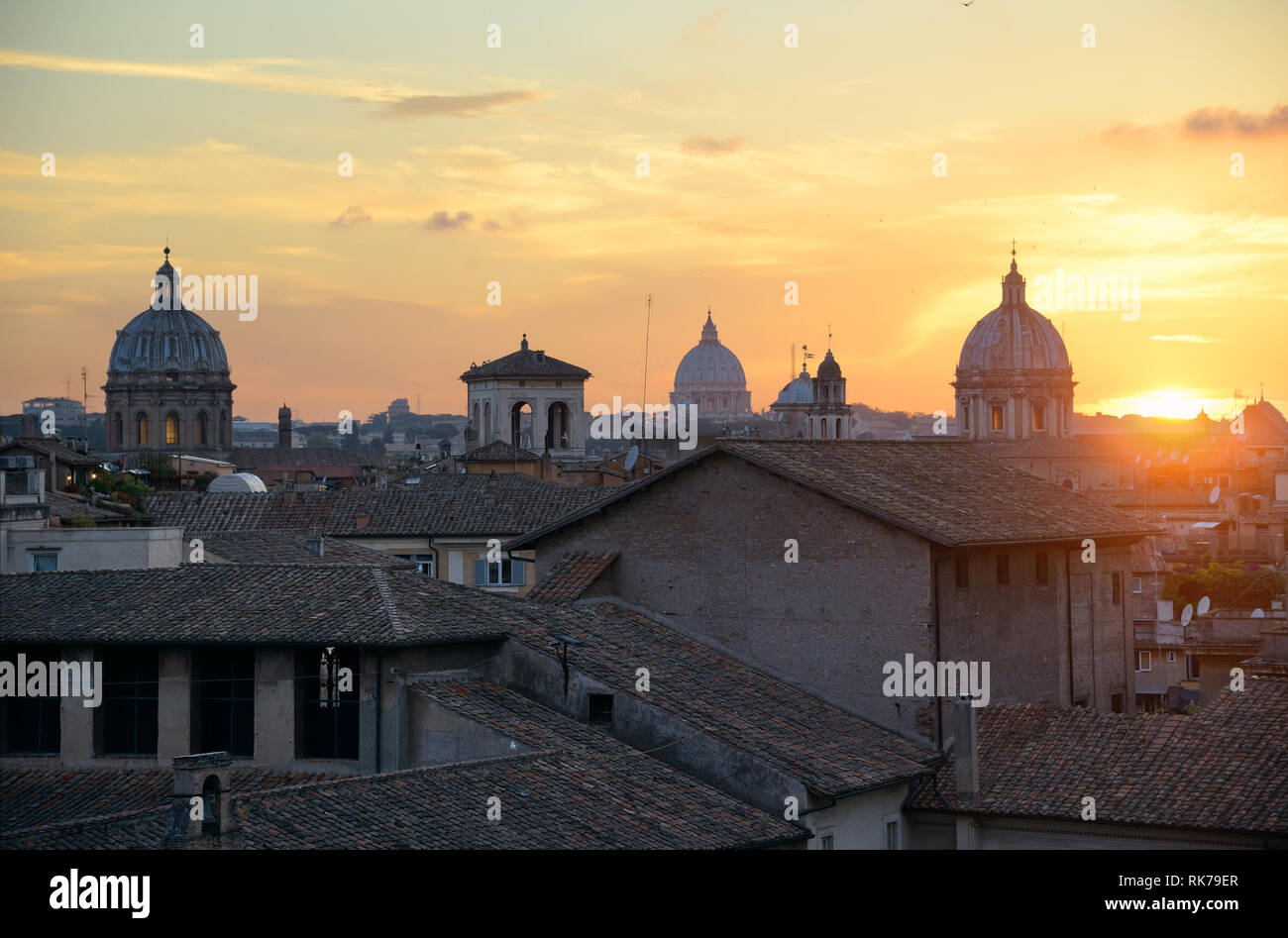 Rome rooftop view at sunset with ancient architecture in Italy Stock ...