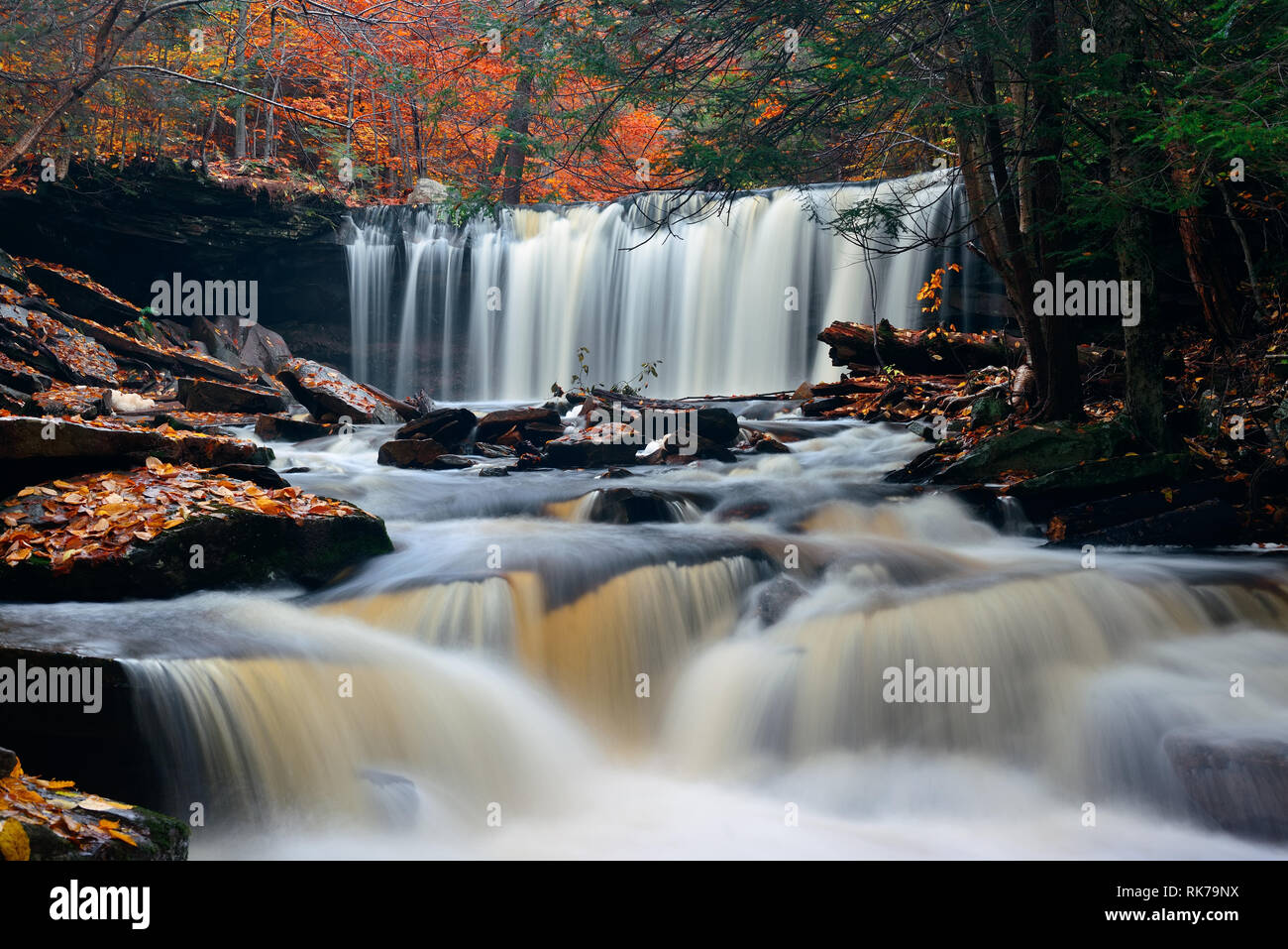 Autumn waterfalls in park with colorful foliage Stock Photo - Alamy