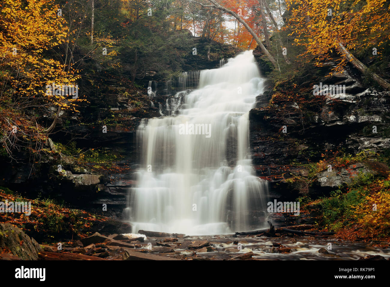 Autumn waterfalls in park with colorful foliage Stock Photo - Alamy