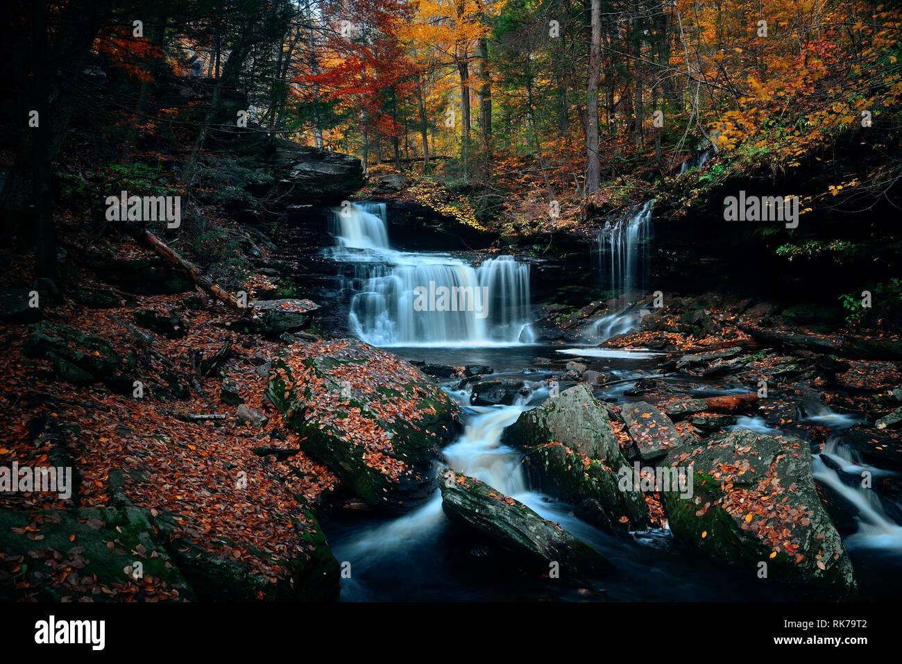 Autumn waterfalls in park with colorful foliage Stock Photo - Alamy