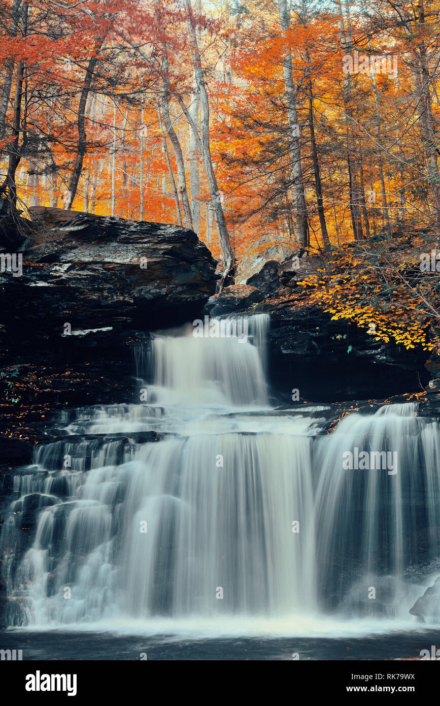 Autumn waterfalls in park with colorful foliage Stock Photo - Alamy