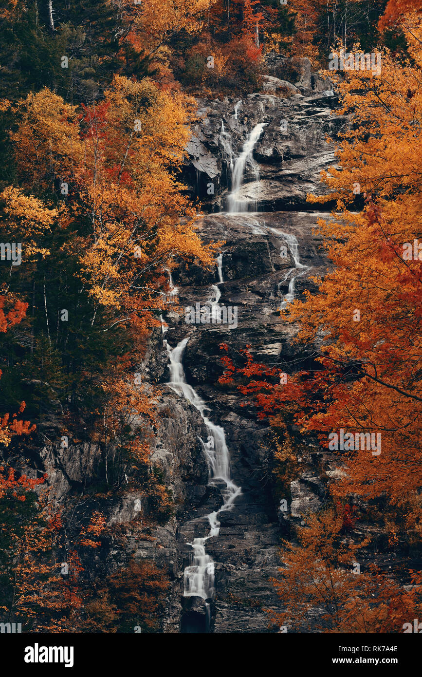 Silver Cascade Falls with Autumn foliage in New England area Stock ...