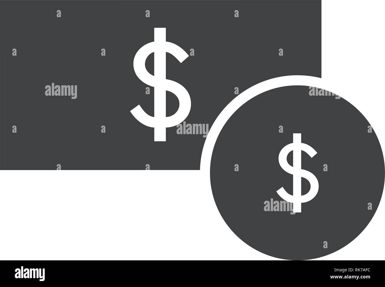 Simple flat money icon isolated. Dollar coin, paper bill sign or symbol ...