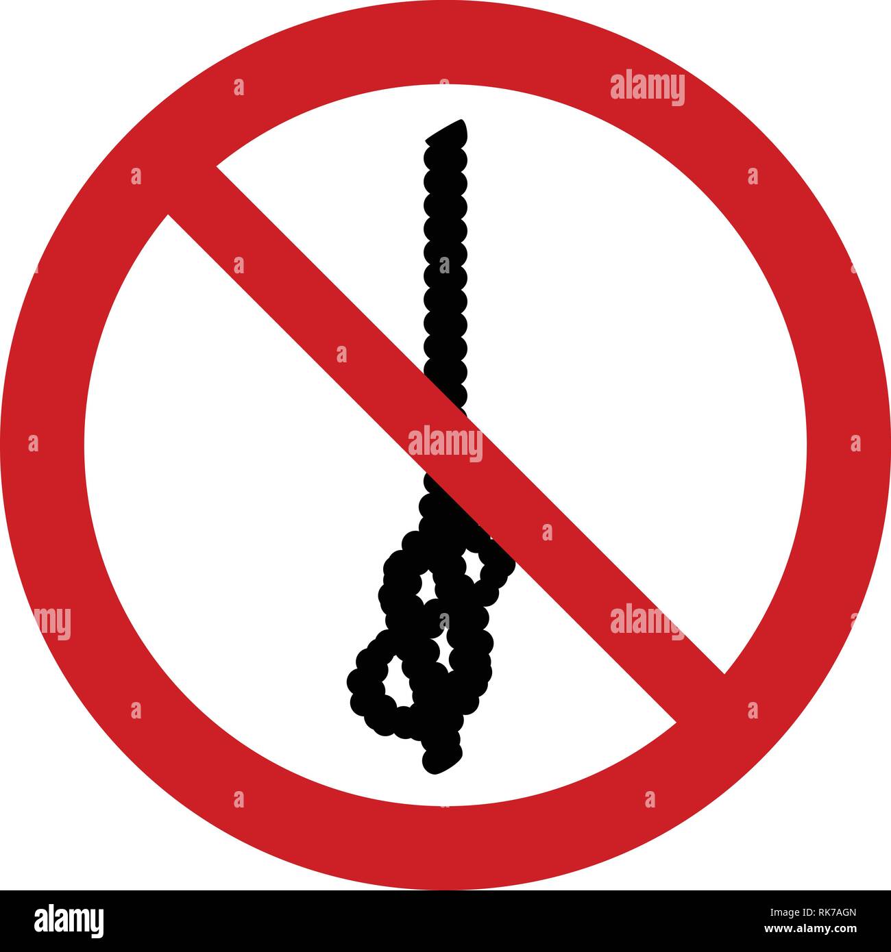 Do not tie knots in rope, red vector sign. Warning symbol. Prohibition ...