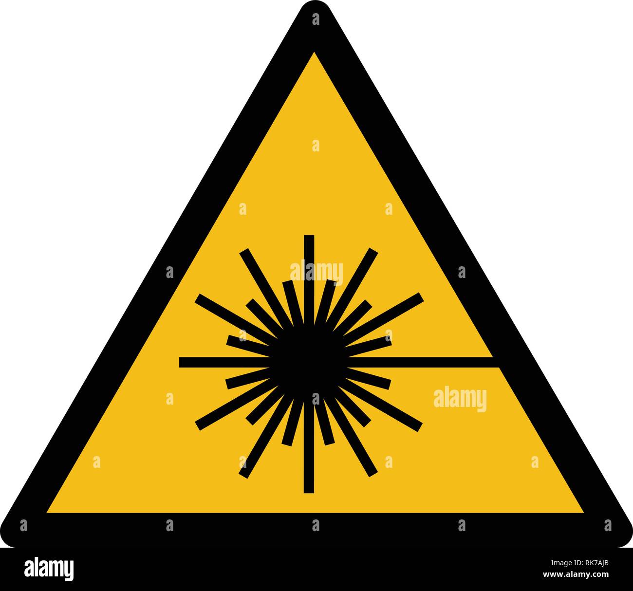 Yellow warning sign - laser beam symbol vector sticker, label. High ...