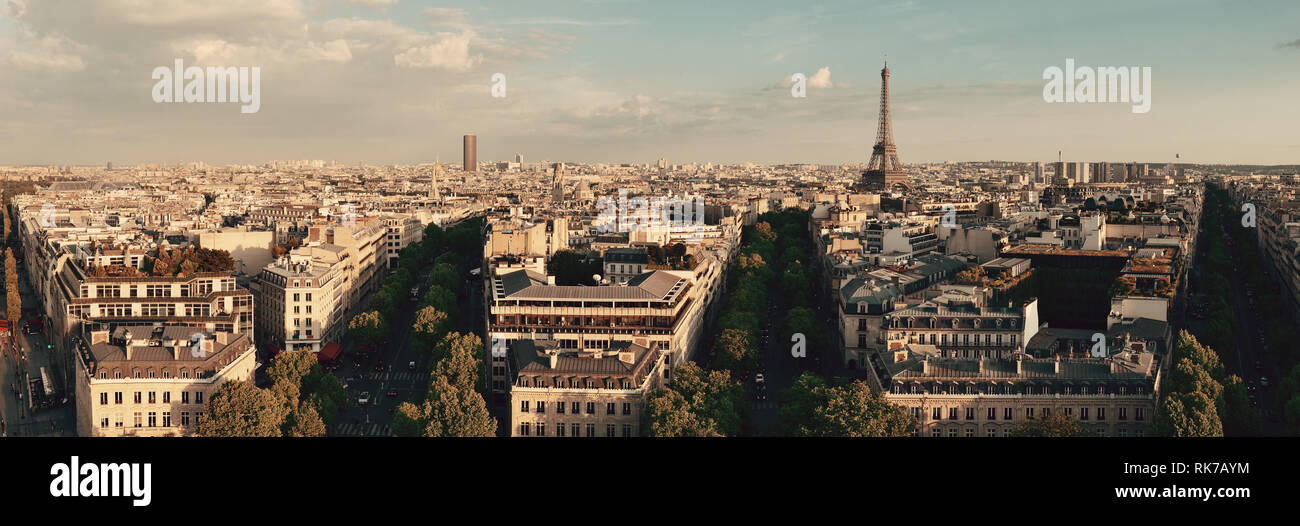 Paris rooftop view skyline and Eiffel Tower panorama in France Stock ...