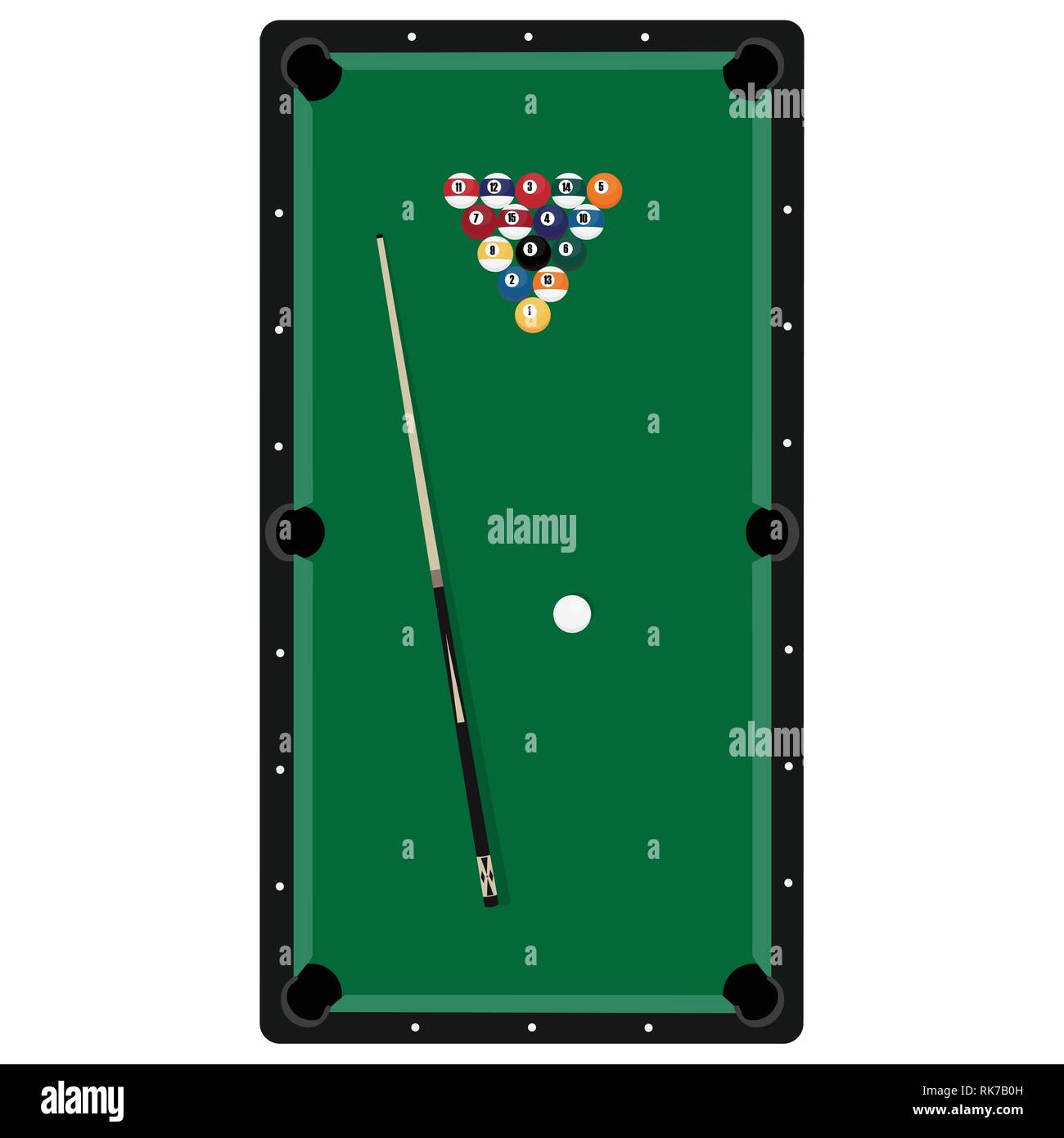 Vector illustration realistic pool table with set of billiard balls and ...
