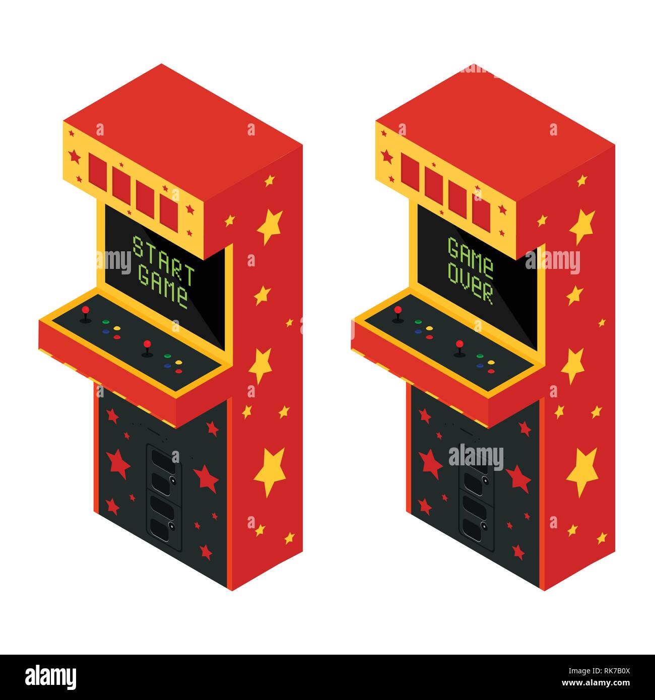 Vector isometric two retro arcade game machine icon. Gaming machine ...
