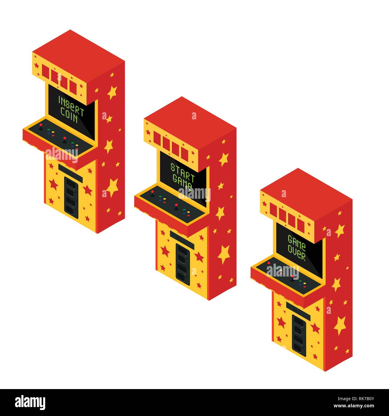 Vector isometric retro arcade game machine icon set. Gaming machine ...
