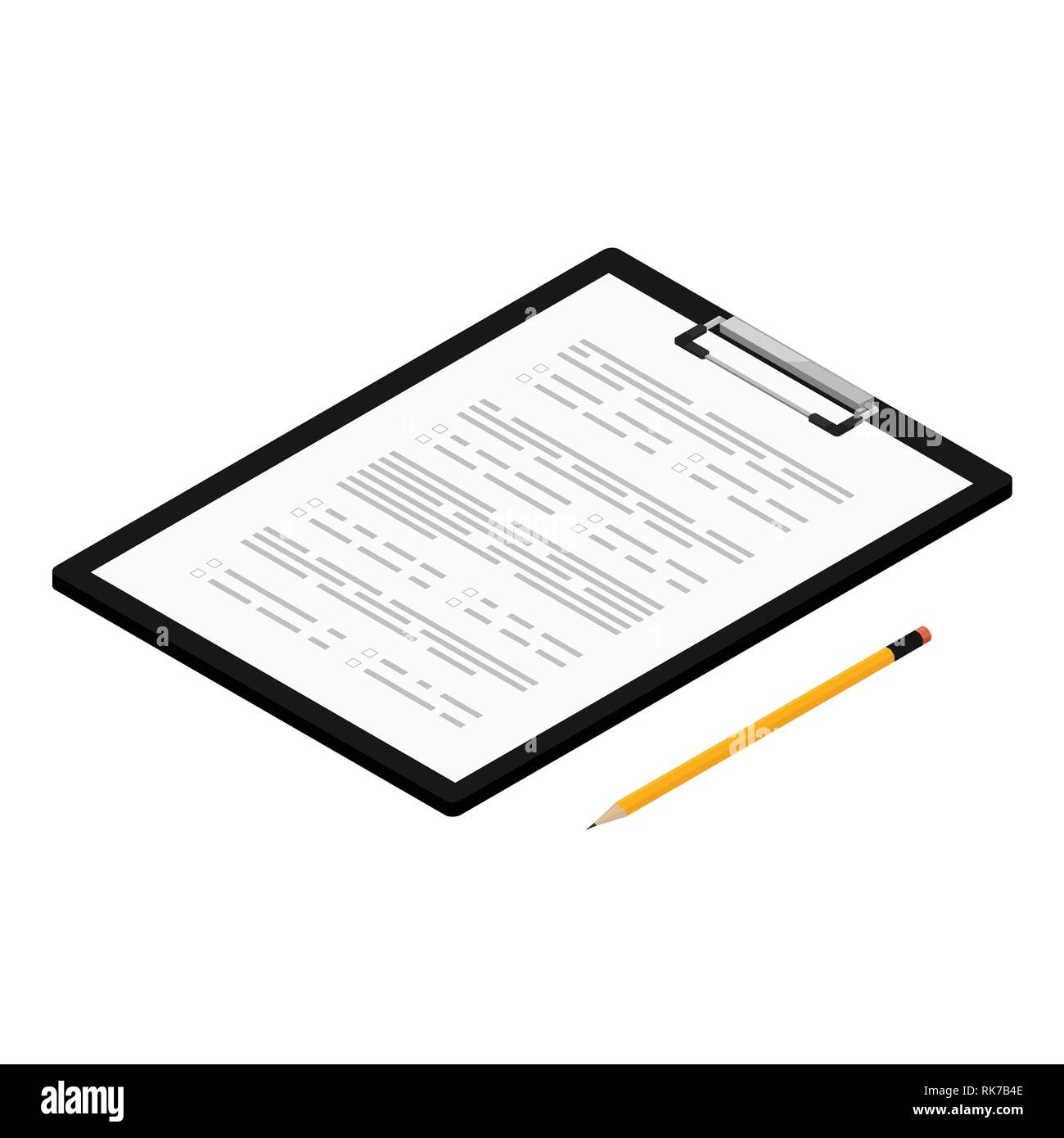 Vector illustration isometric test, exam paper on clipboard and pencil ...