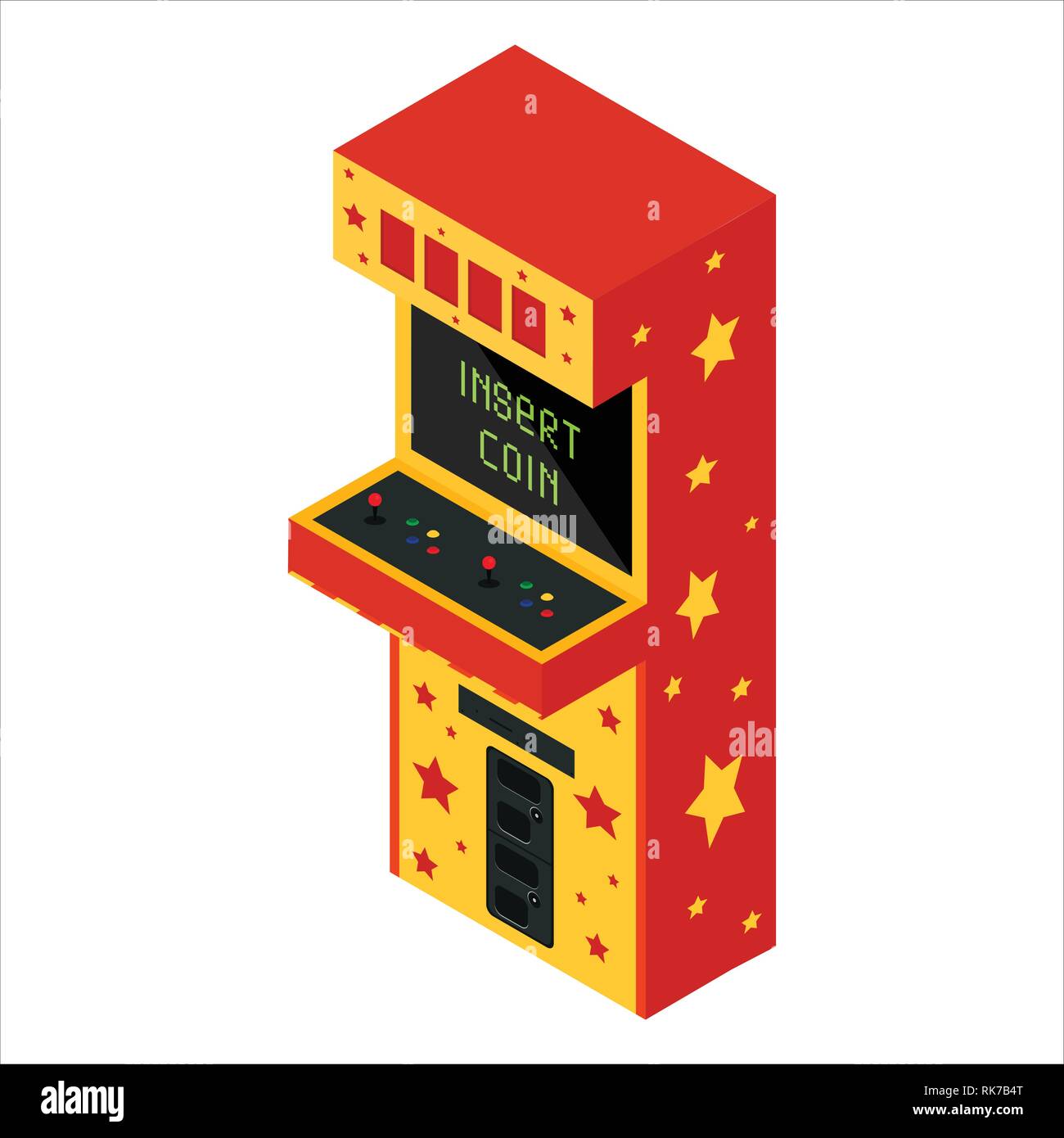 Vector isometric retro arcade game machine insert coin. Gaming machine ...