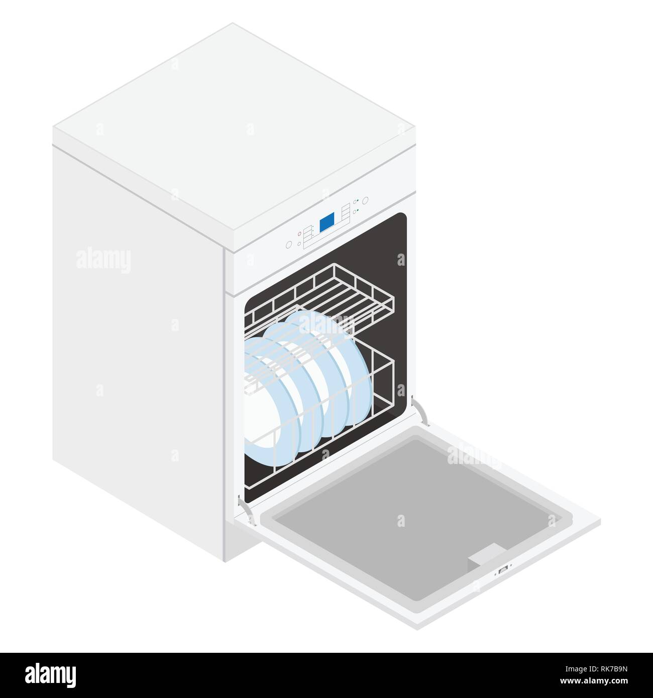 Vector isometric modern dishwasher isolated on white background. Open ...