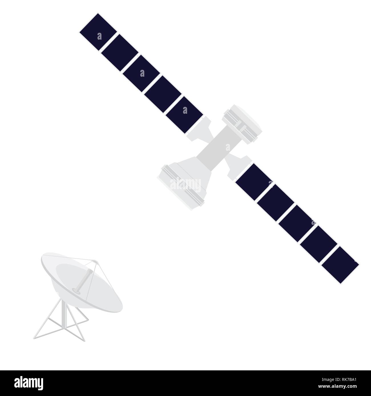 Vector Illustration Communication Satellite Icon With Solar Cells Battery Satellite Dish