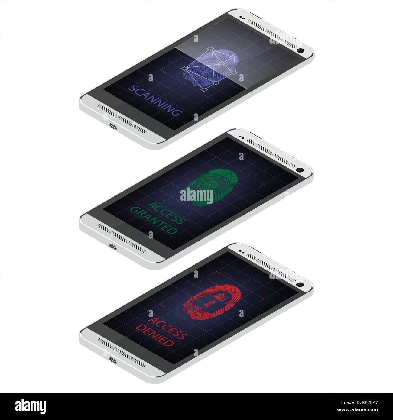 Scanning fingerprint on smartphone. Unlock mobile phone. Access denied ...