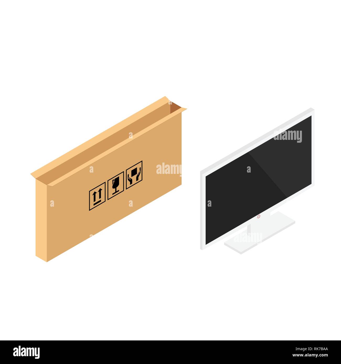 Vector isometric realistic TV screen and cardboard box. Modern stylish ...