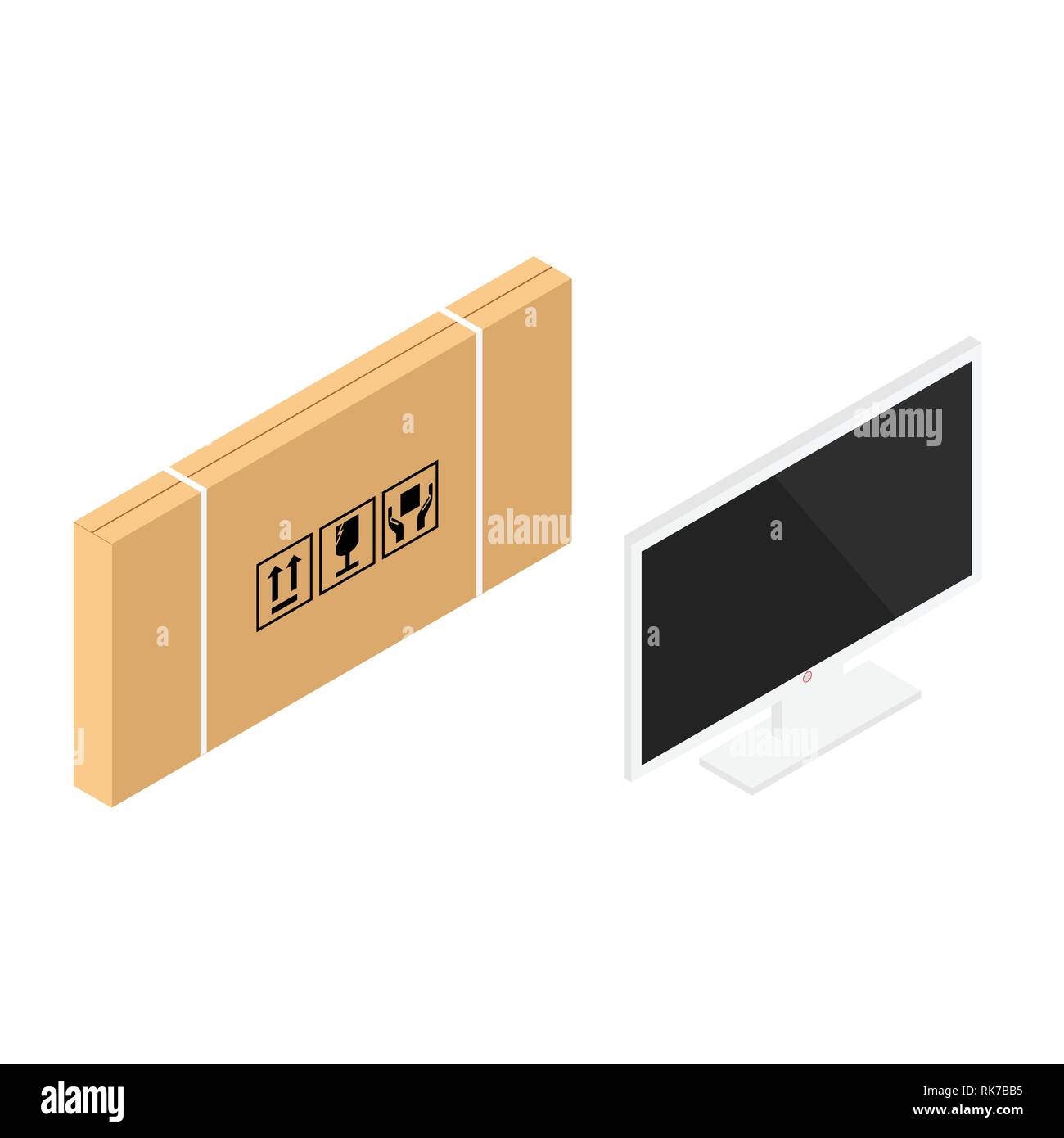 Vector isometric realistic TV screen and cardboard box. Modern stylish ...