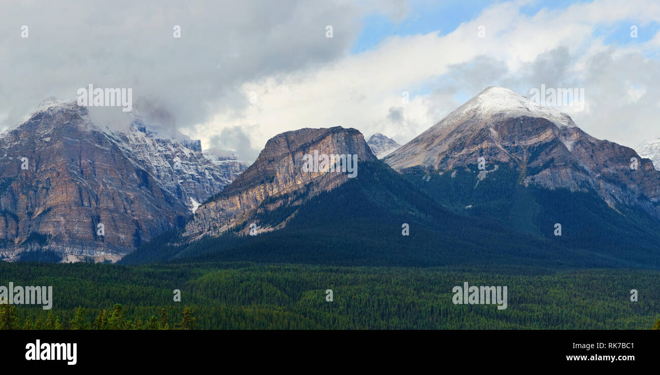 Landscape panorama of Banff National Park in Canada with snow capped ...