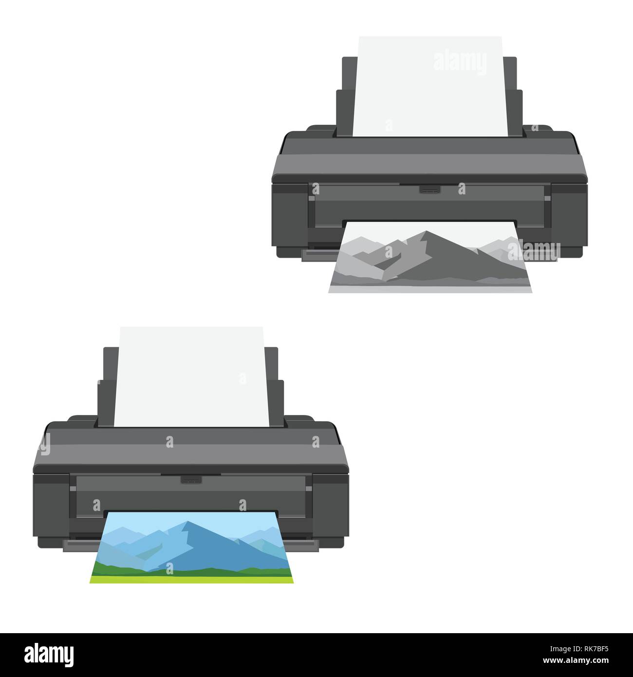 Realistic printer. Vector illustration. Print high quality photo paper ...
