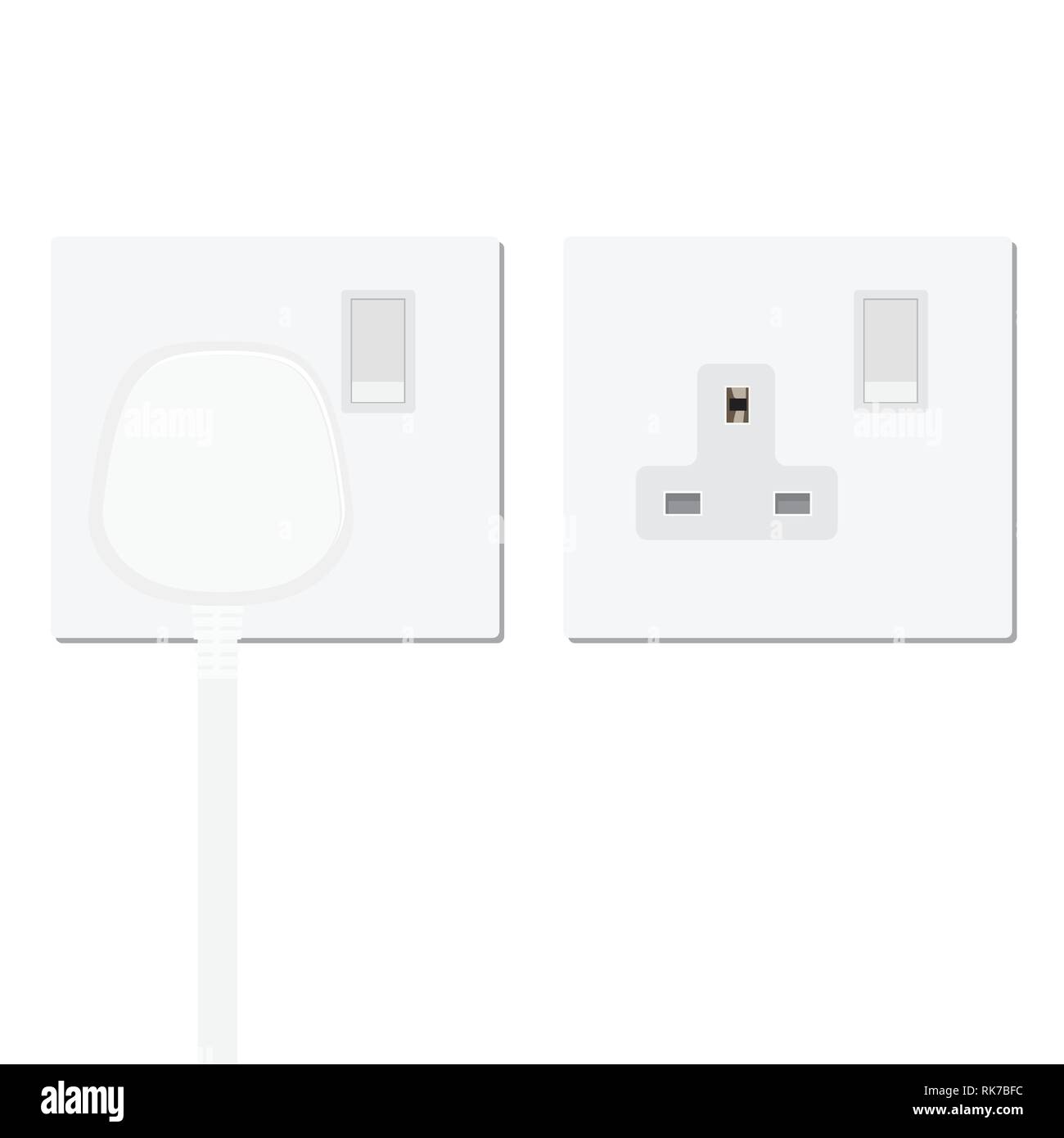 Realistic white plug inserted in electrical outlet and power socket ...