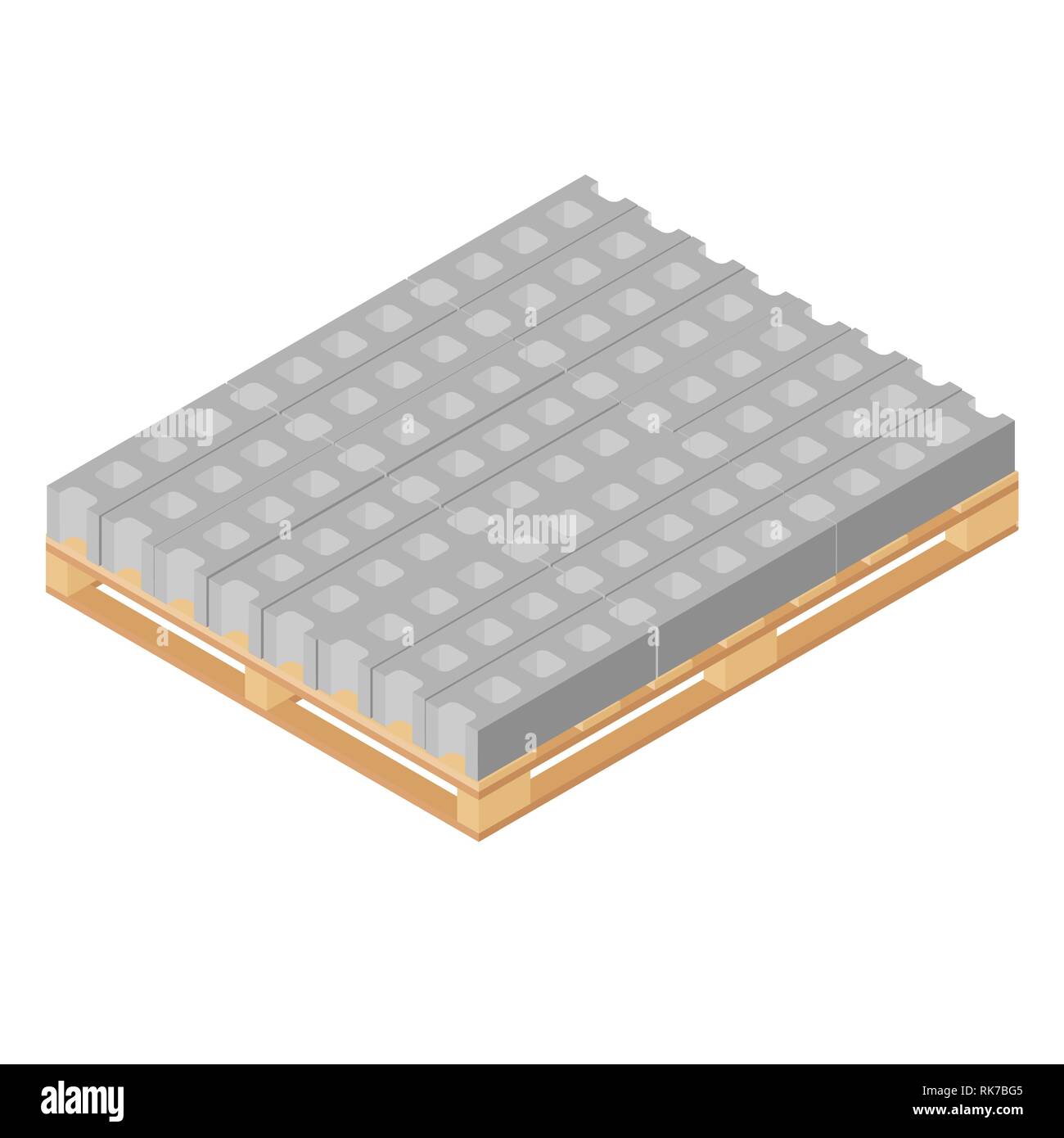 Vector illustration isometric standard concrete building blocks on wooden pallet isometric 3d ...
