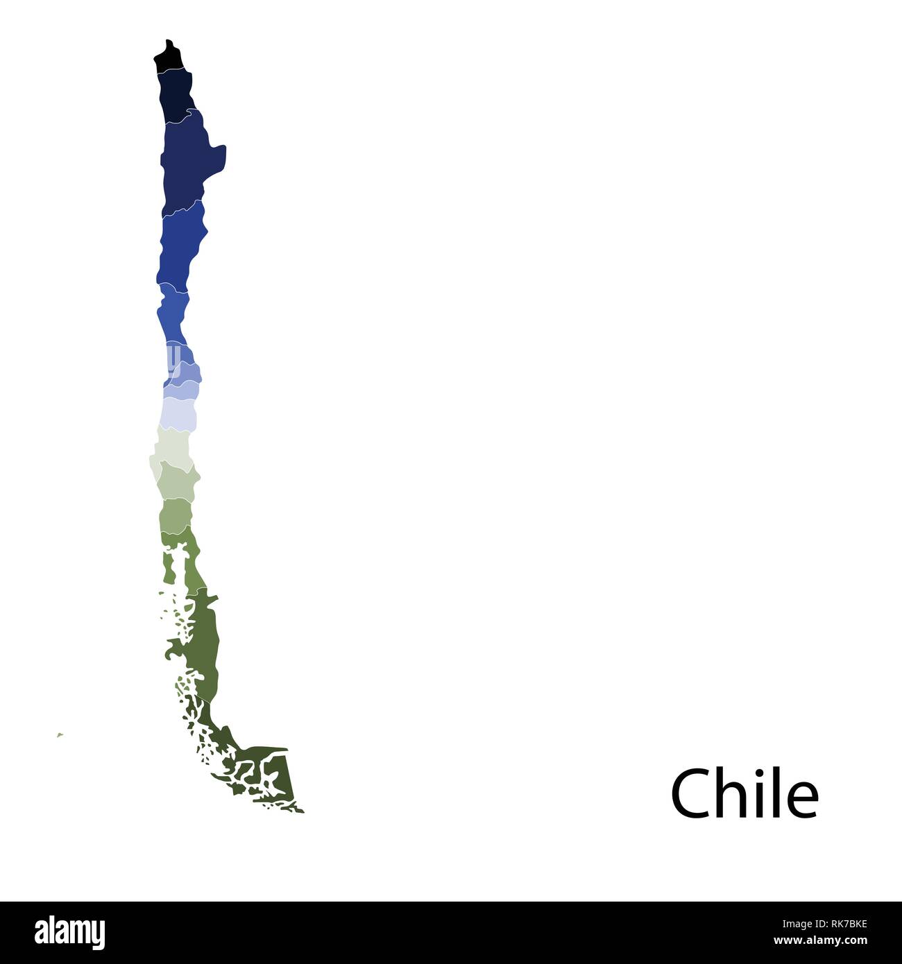 Vector illustration map of the Republic of Chile with the regions ...