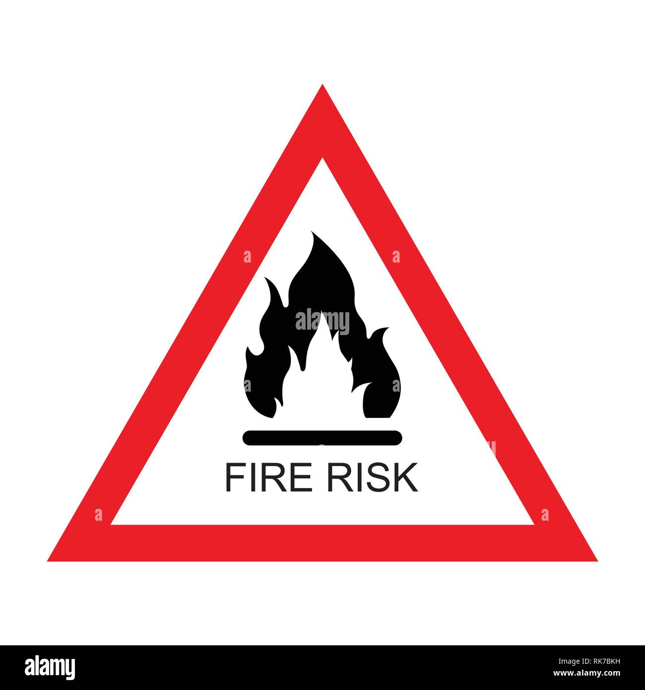 Vector illustration red and white Fire risk sign icon isolated on white ...