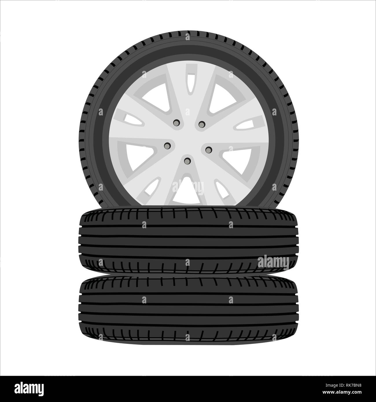 A stack of car tires. Car wheel set isolated on white Stock Vector ...