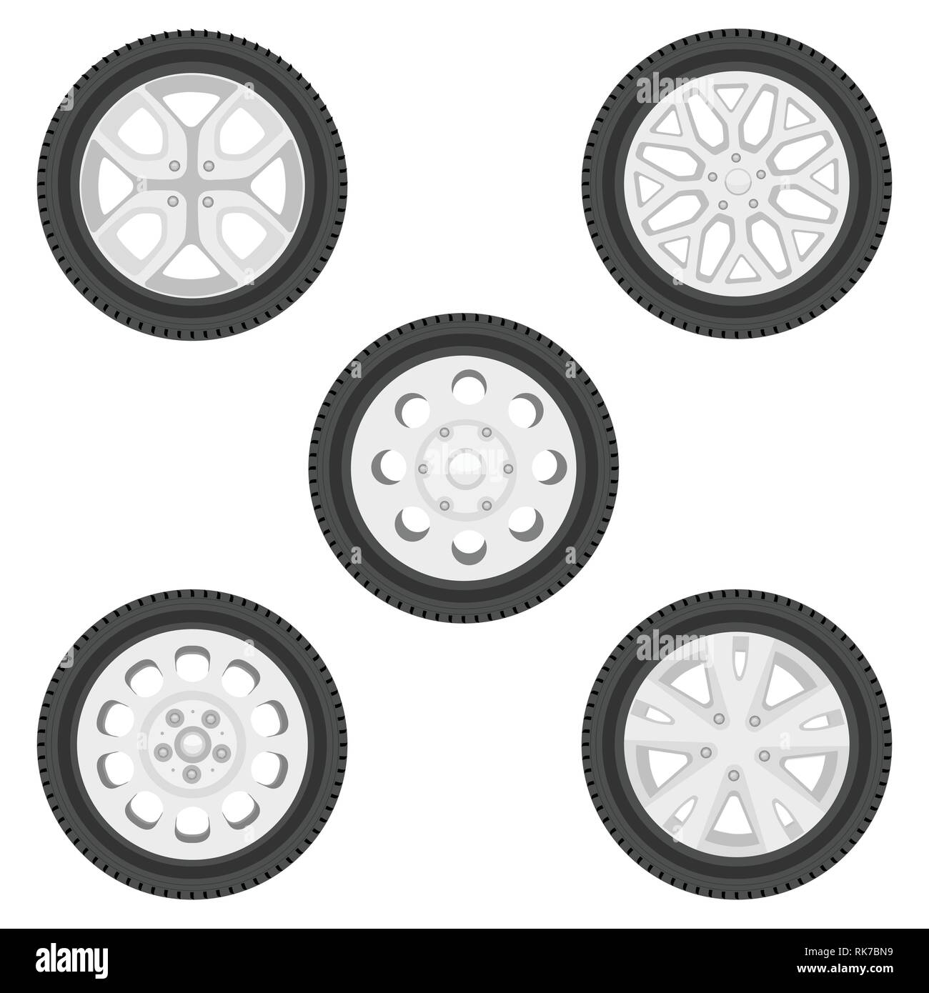 Vector illustration car wheel set, collection isolated on white Stock ...