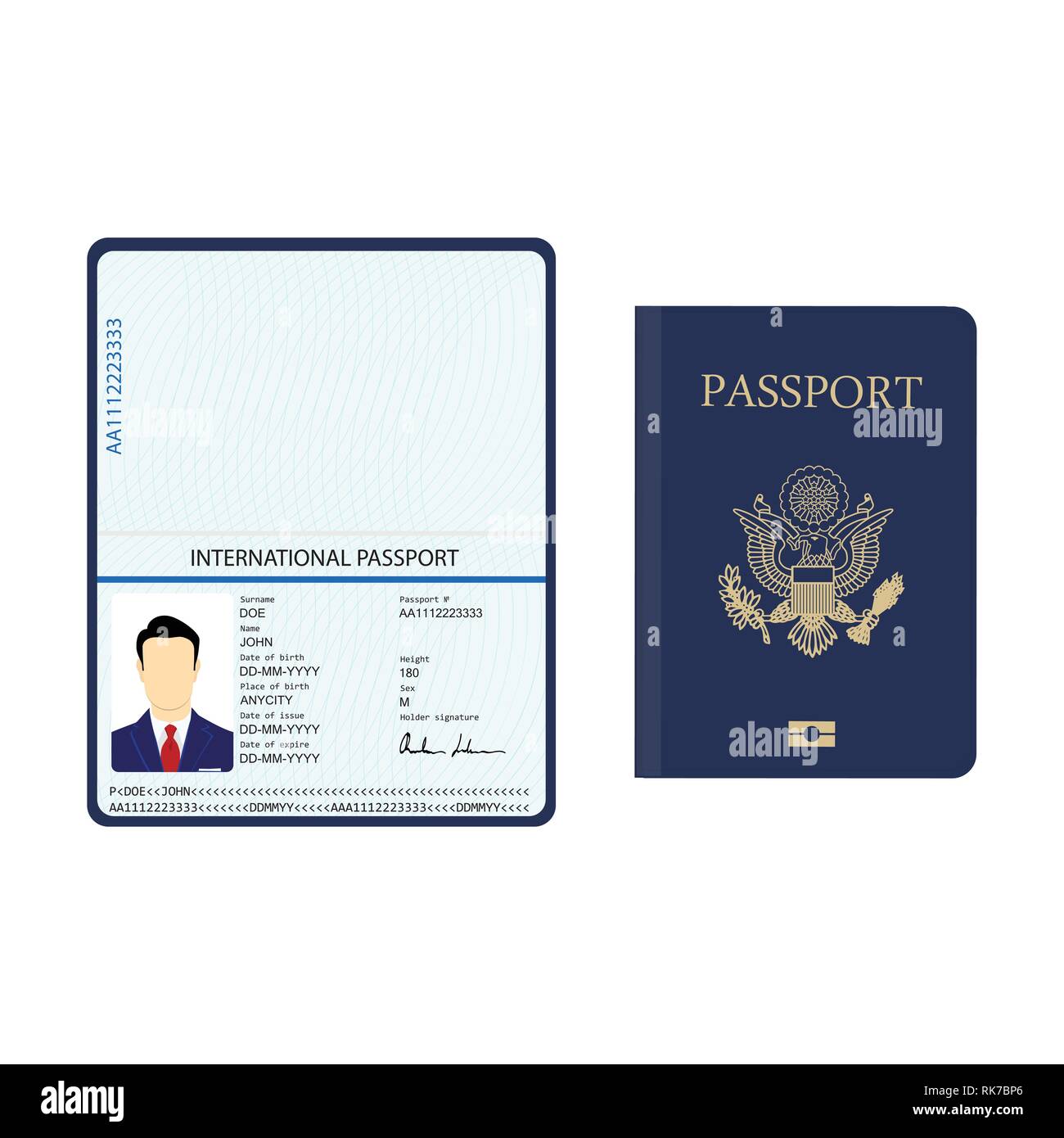 Vector Illustration Passport With Biometric Data Identification