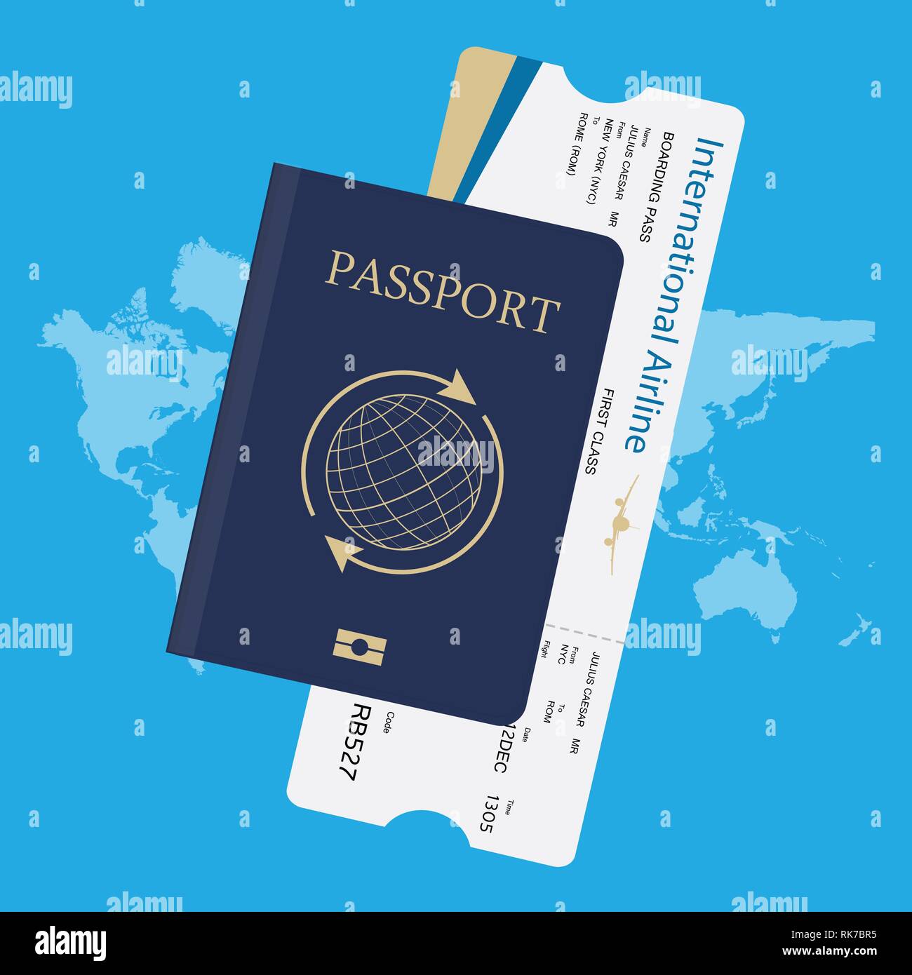Vector illustration passport background world map. Travel concept Stock ...
