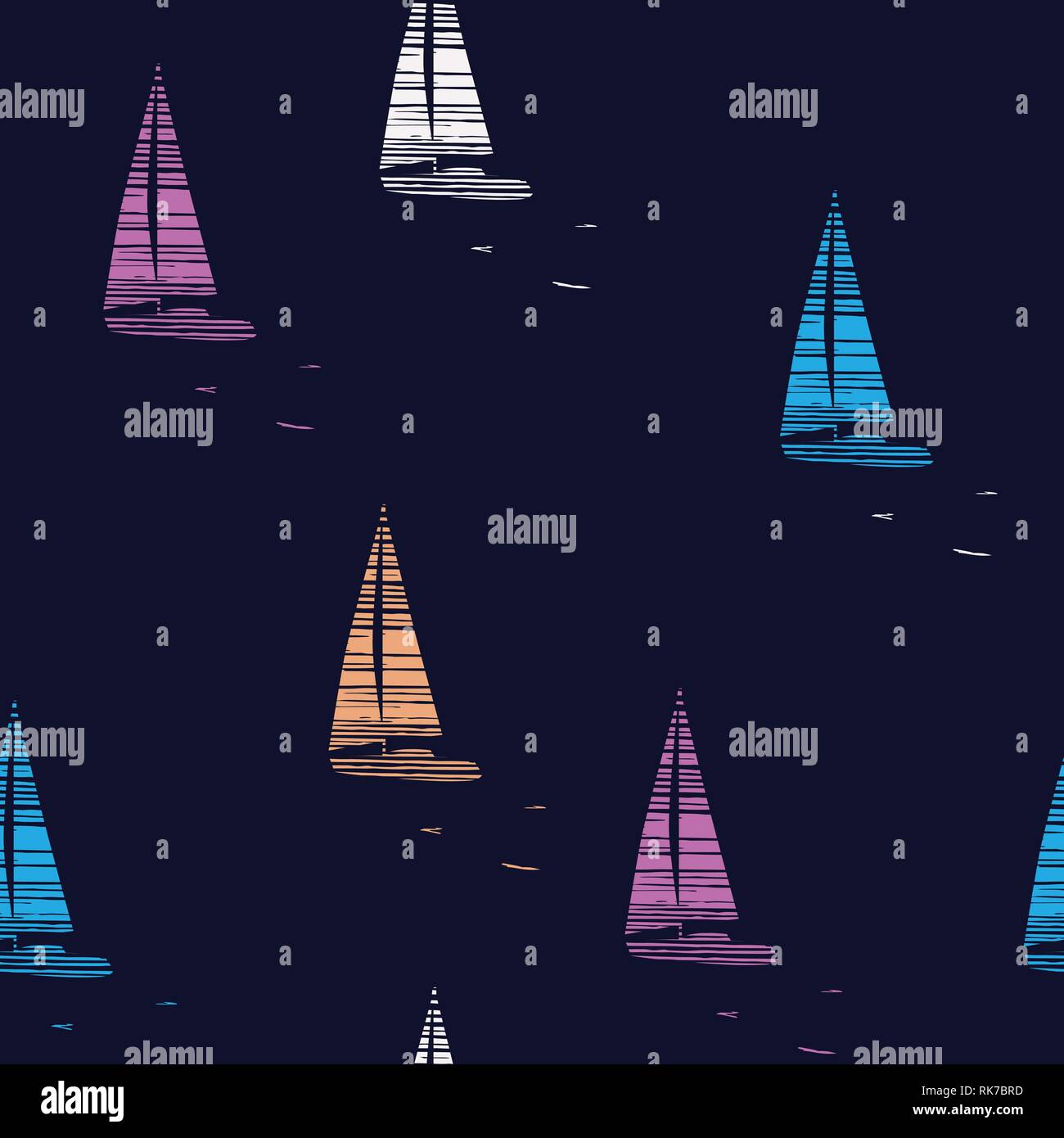 Beautiful Hand drawing wind surf, yacht boat seamless pattern vector ...