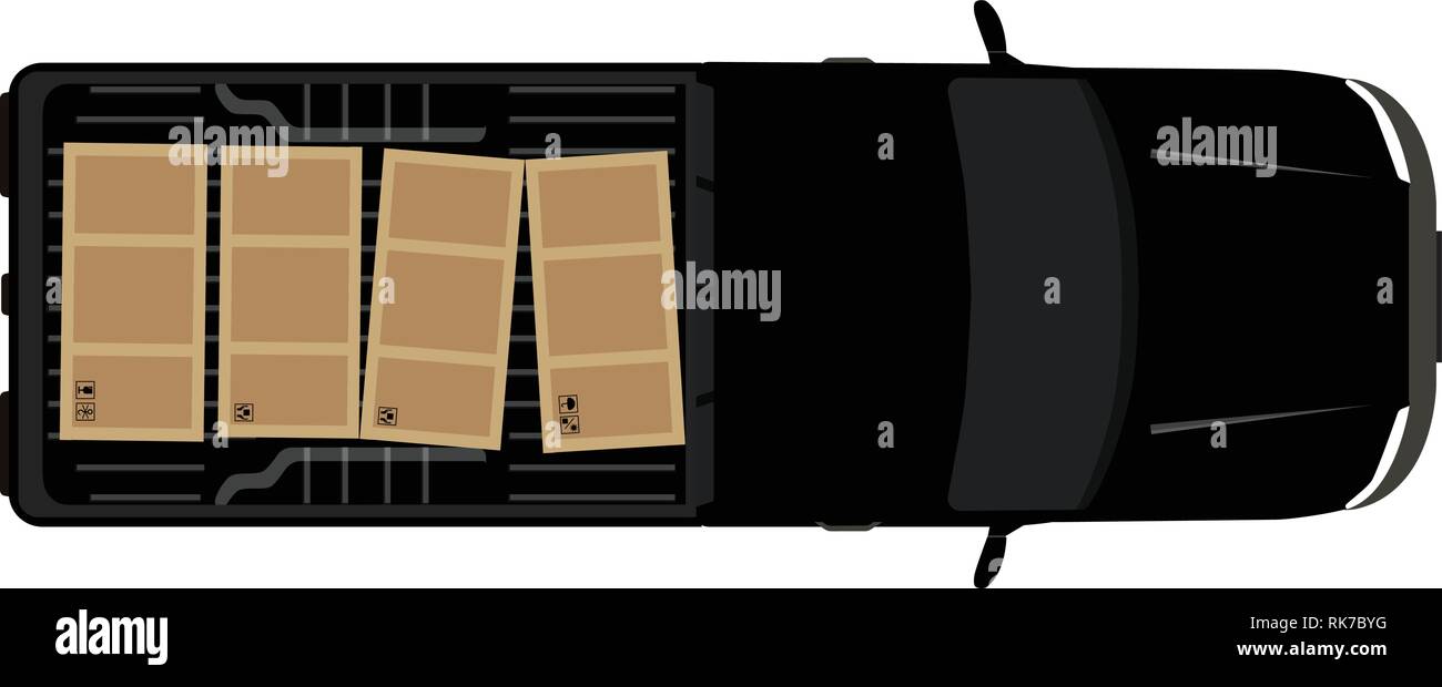 Vector illustration pick up car, truck top view. Logistics and delivery ...