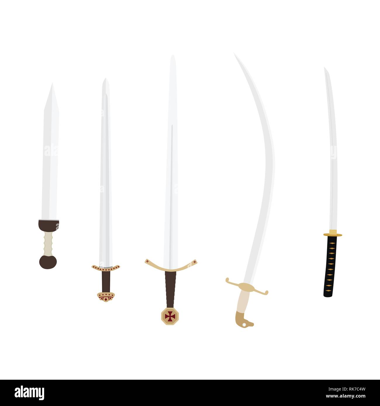 Vector illustration medieval ancient weapon set, collection isolated on ...
