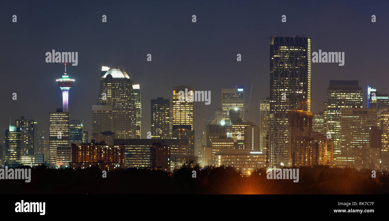 Calgary downtown panorama at night in Alberta, Canada Stock Photo - Alamy