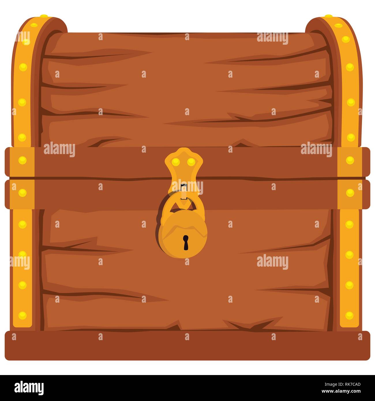 Vector icons with cartoon closed brown wooden pirate chest with golden ...
