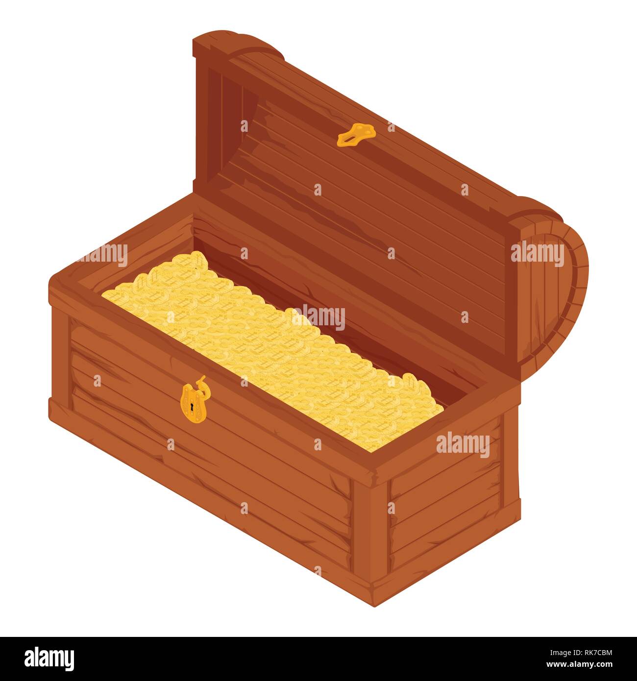 Vector illustration of treasure chest for animation. Opened antique box ...