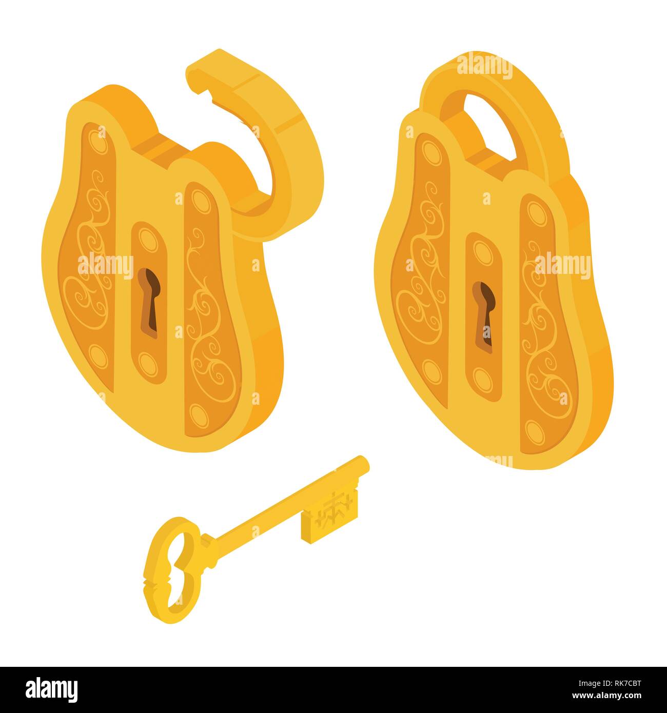 Vintage, antique old big lock, padlock isolated on white background ...