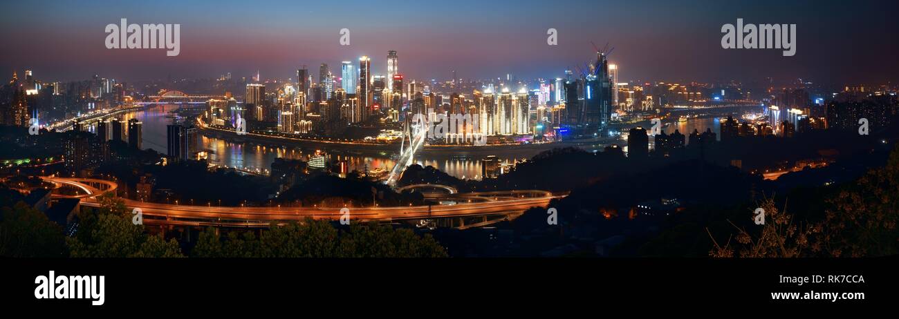 Chongqing urban architecture and city skyline panorama at night in ...