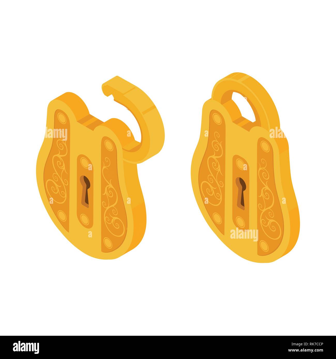 Vintage, antique old big lock, padlock isolated on white background ...