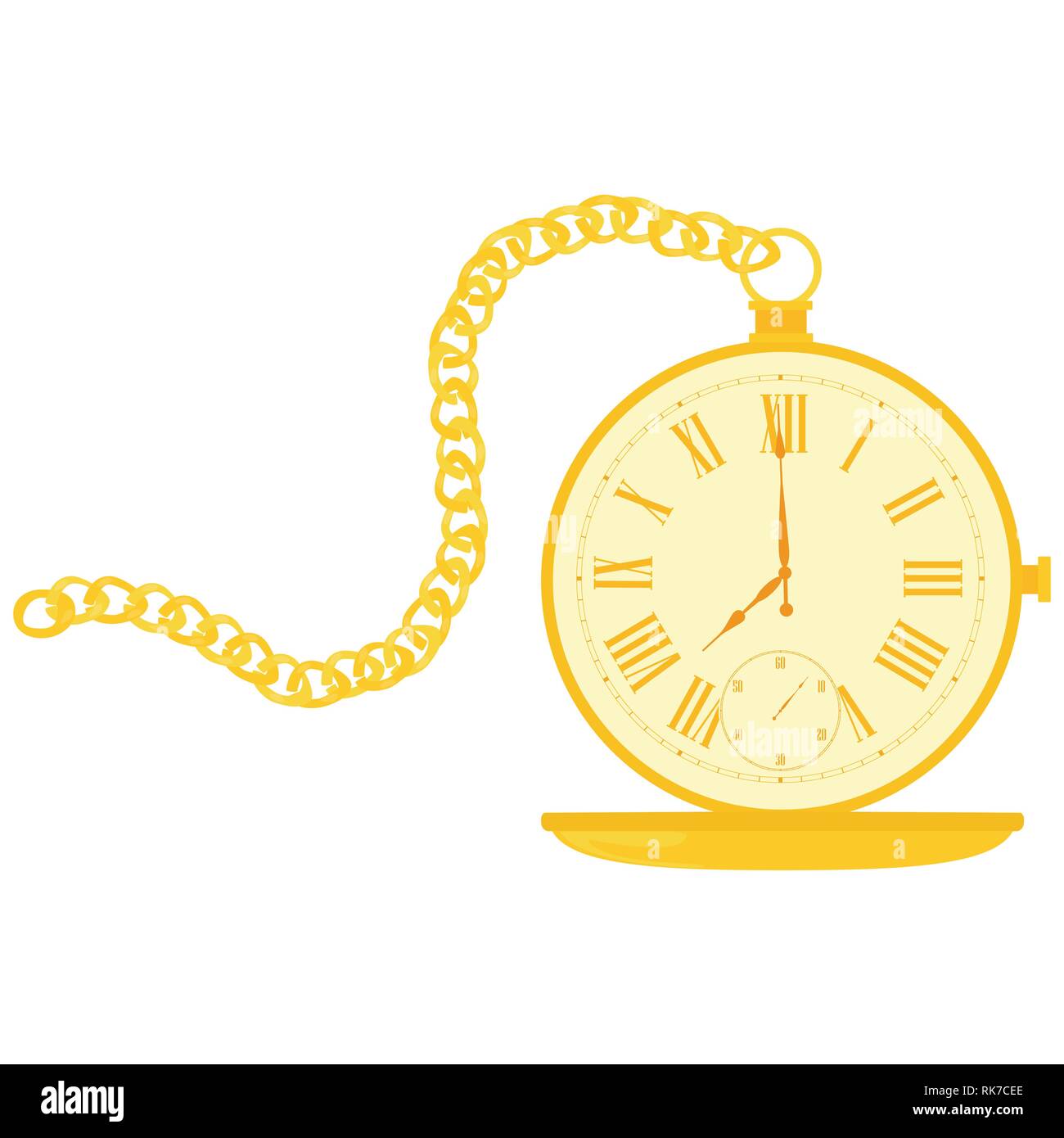 Golden pocket watch with chain. Vintage pocket clock with roman ...