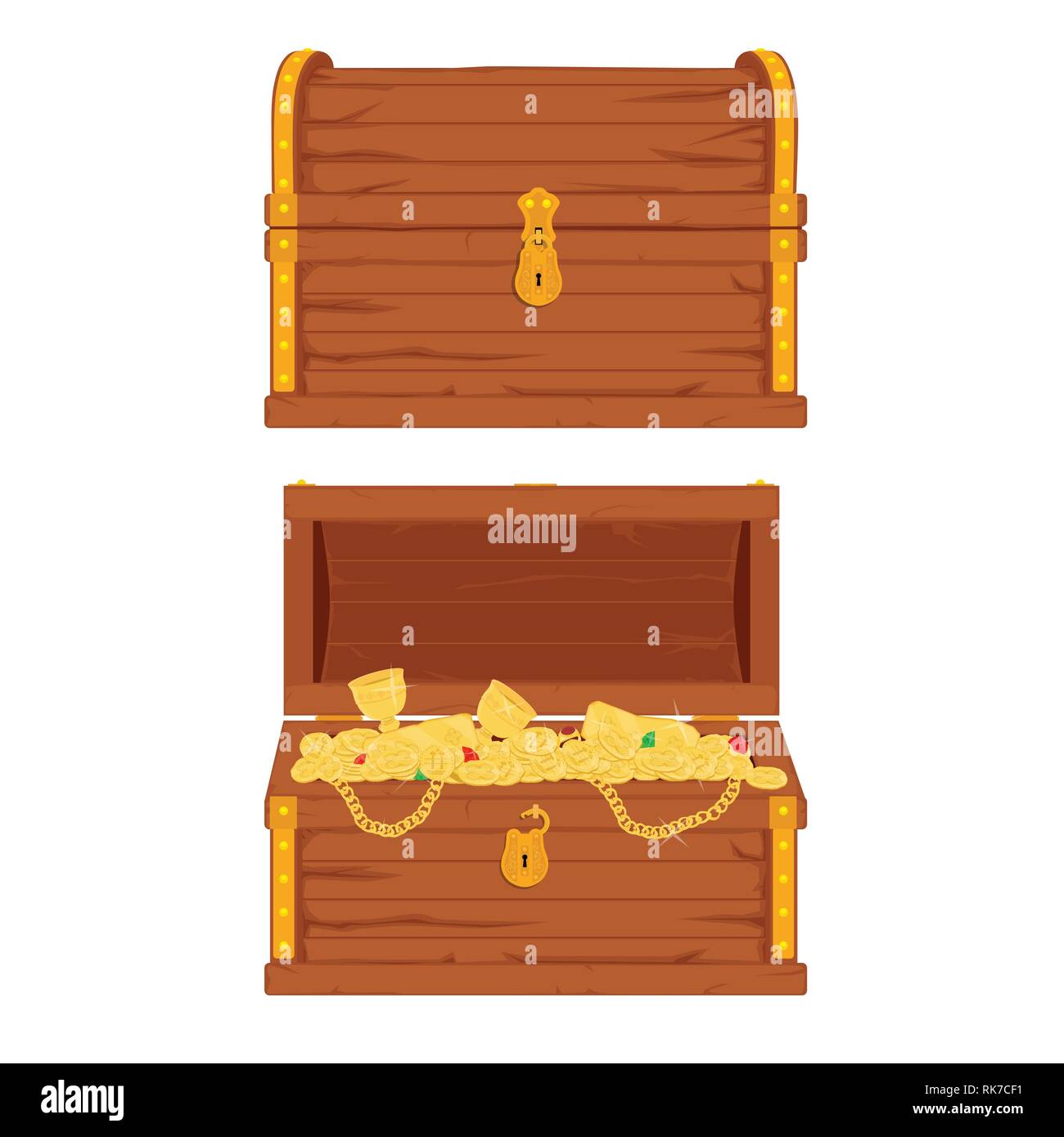 Vector pirate opened and closed treasure chests full of gold an jewelry ...