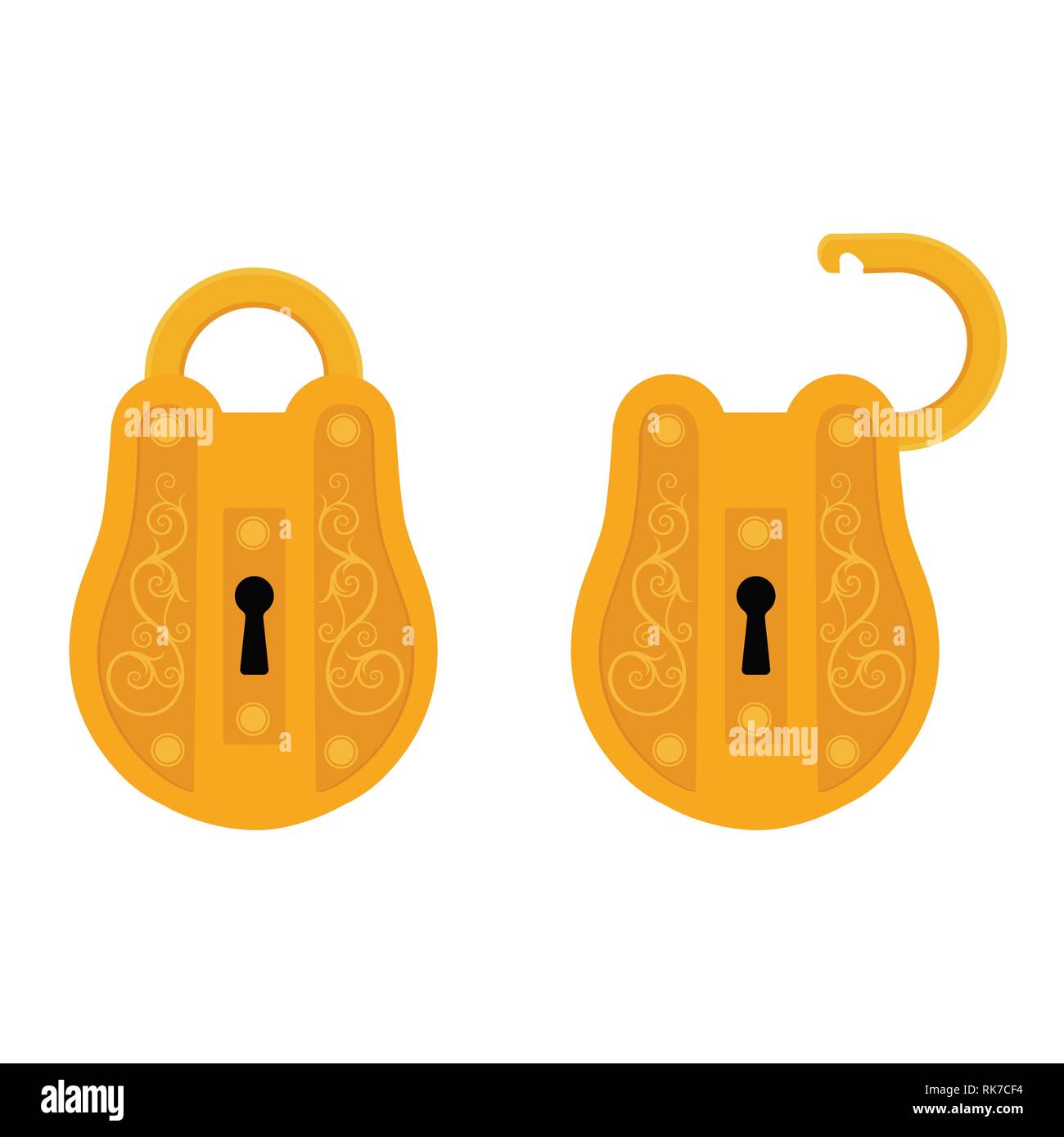 Vintage, antique old big lock, padlock isolated on white background ...