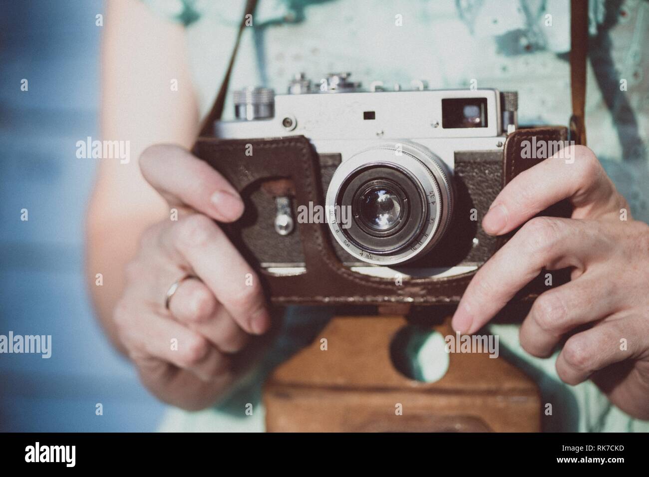 Girl with retro camera. Vintage Stock Photo - Alamy