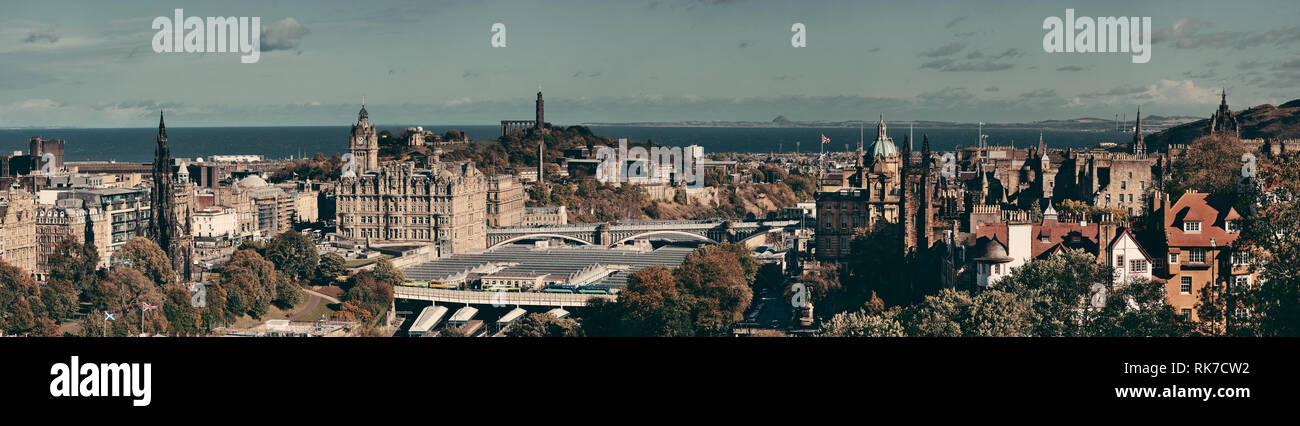 Edinburgh city rooftop view with historical architectures. United ...