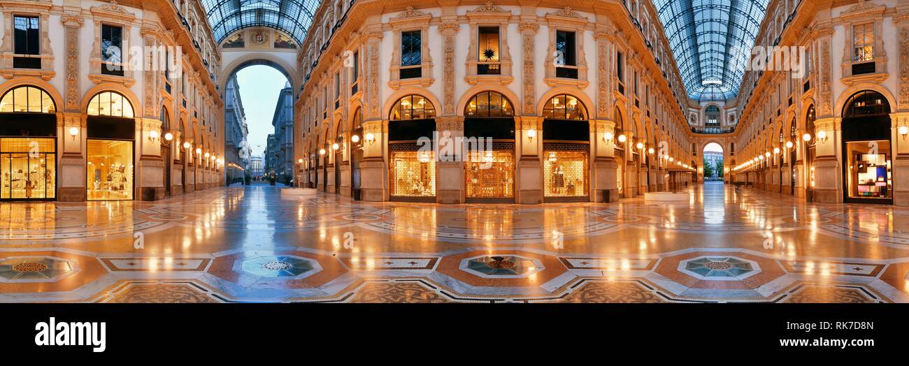 Galleria Vittorio Emanuele II shopping mall interior panorama in Milan ...