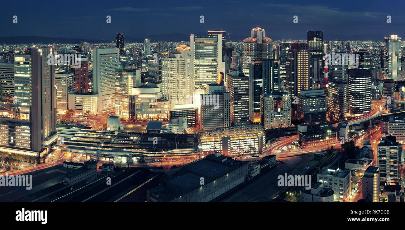 Osaka urban city at night panorama rooftop view. Japan Stock Photo - Alamy